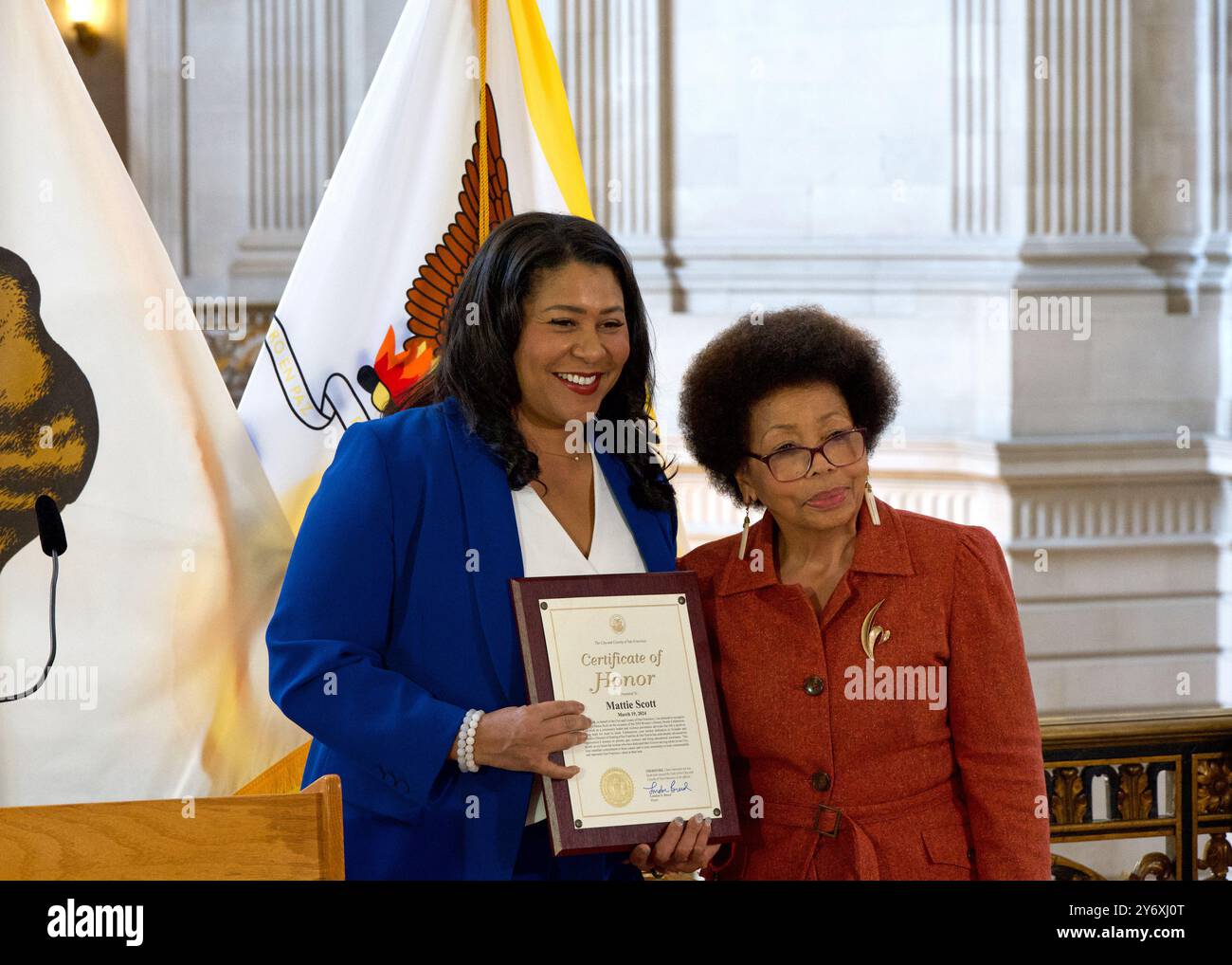 San Francisco, CA - March 19, 2024: Mayor London Breed presenting ...
