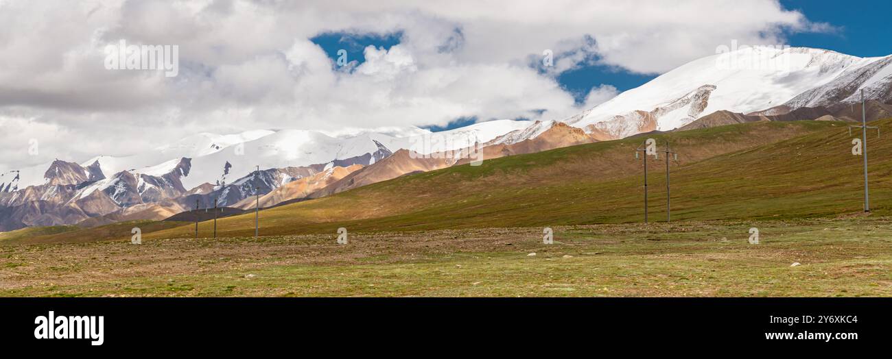Landscape of Kunlun mountain pass in Qinghai. Cloudy sky with copy ...