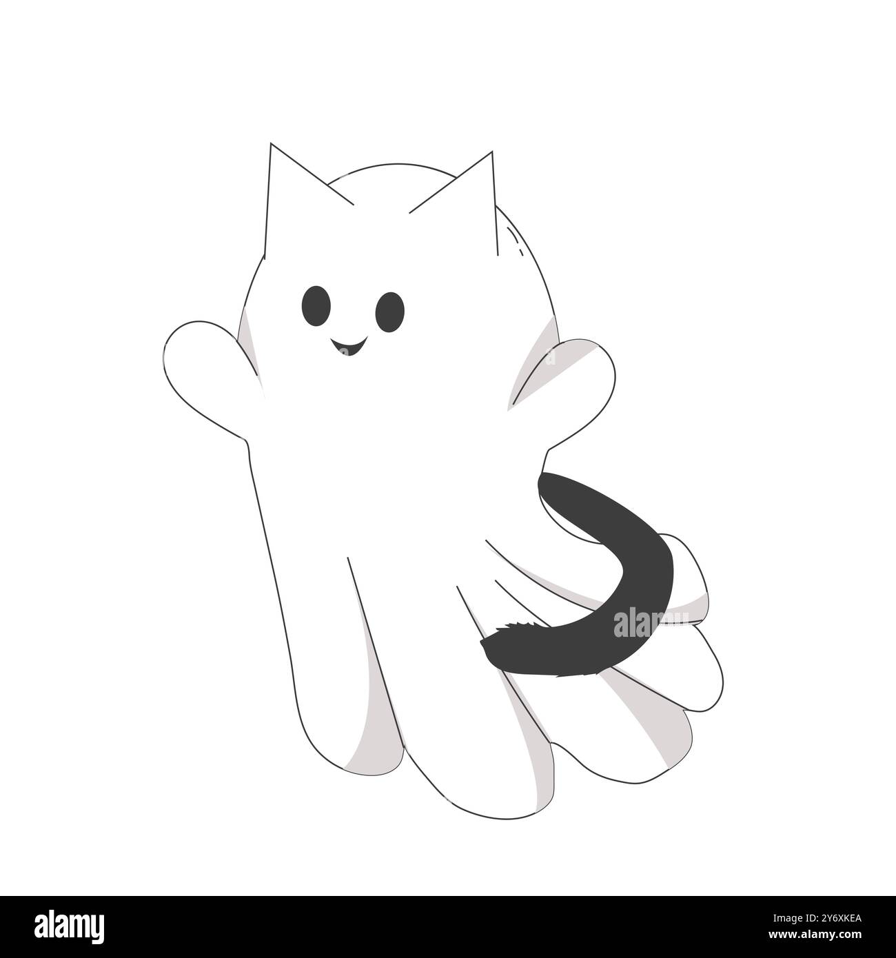 Halloween ghost cat cute doodle characters in costumes cute spooky ...