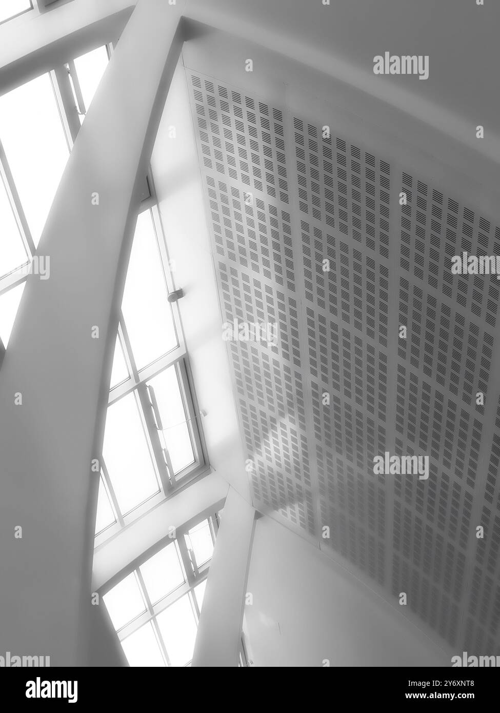 Airport terminal, hall and architecture of building, ceiling and ...