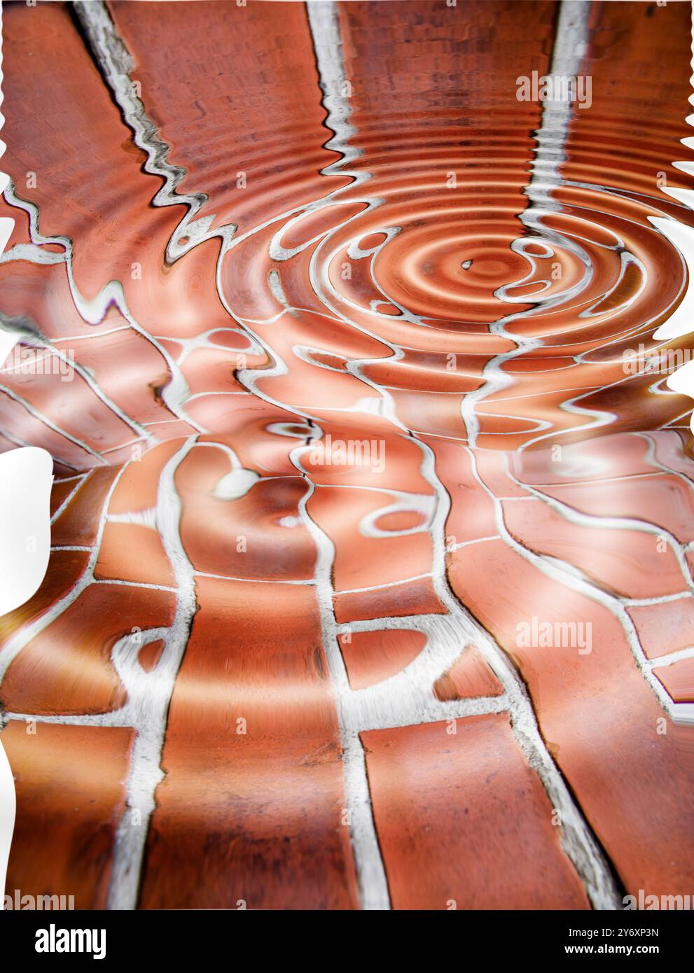 Orange water, ripples and abstract circle with line shape, liquid waves ...