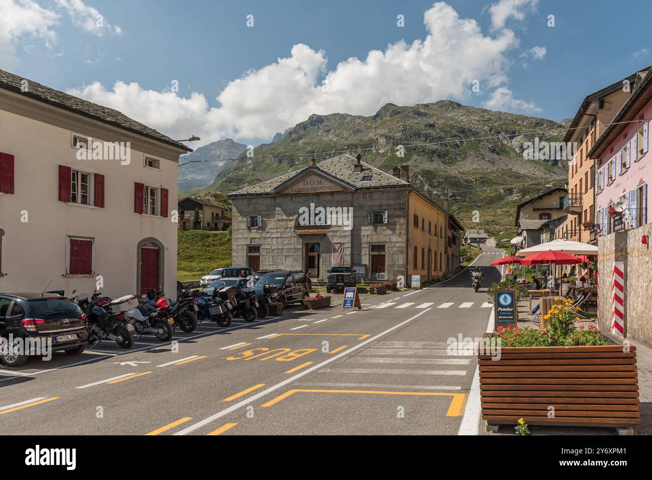 The village of Montespluga on the Spluegen pass road, Sondrio provinc ...