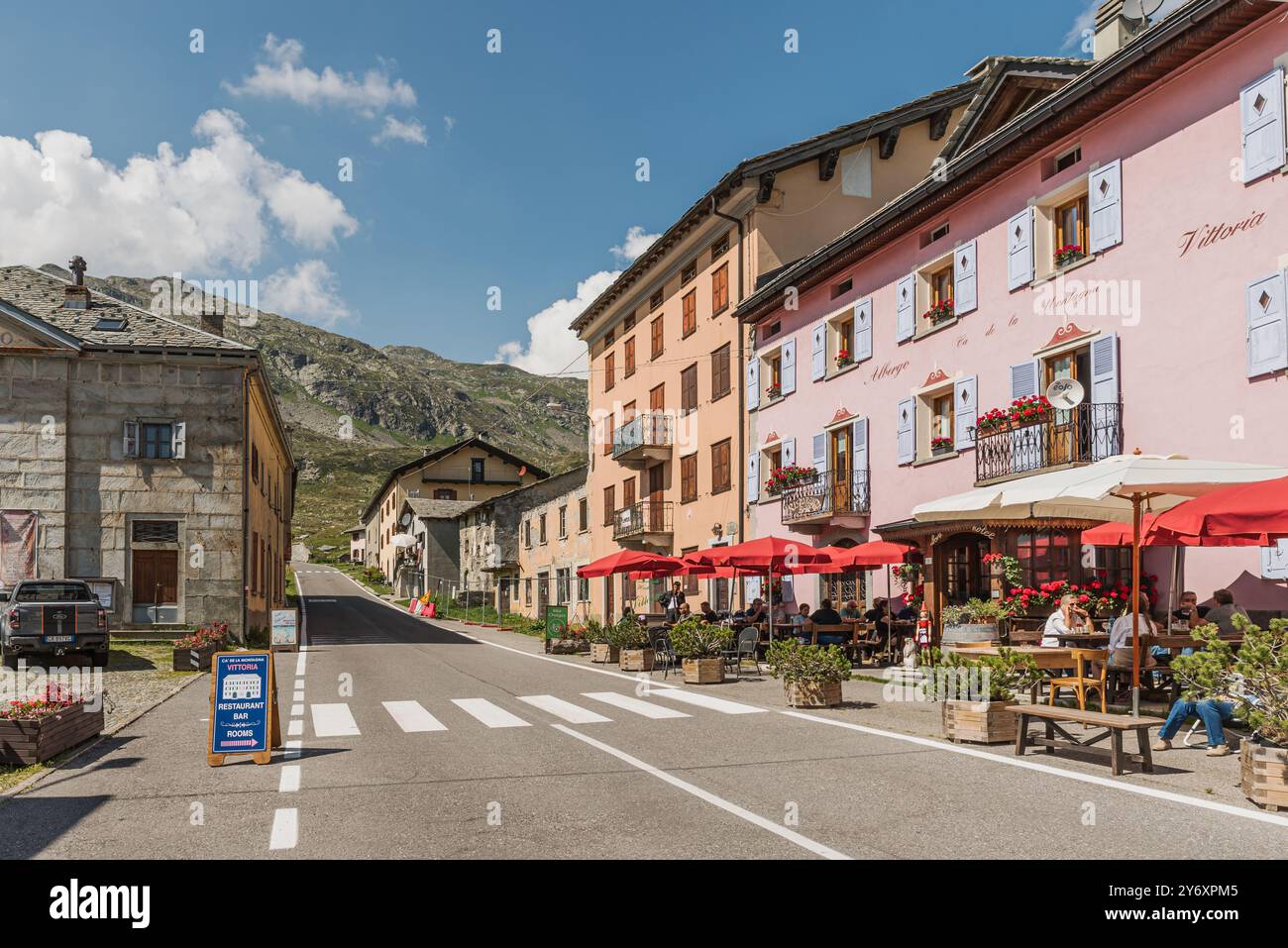 The village of Montespluga on the Spluegen pass road, Sondrio provinc ...