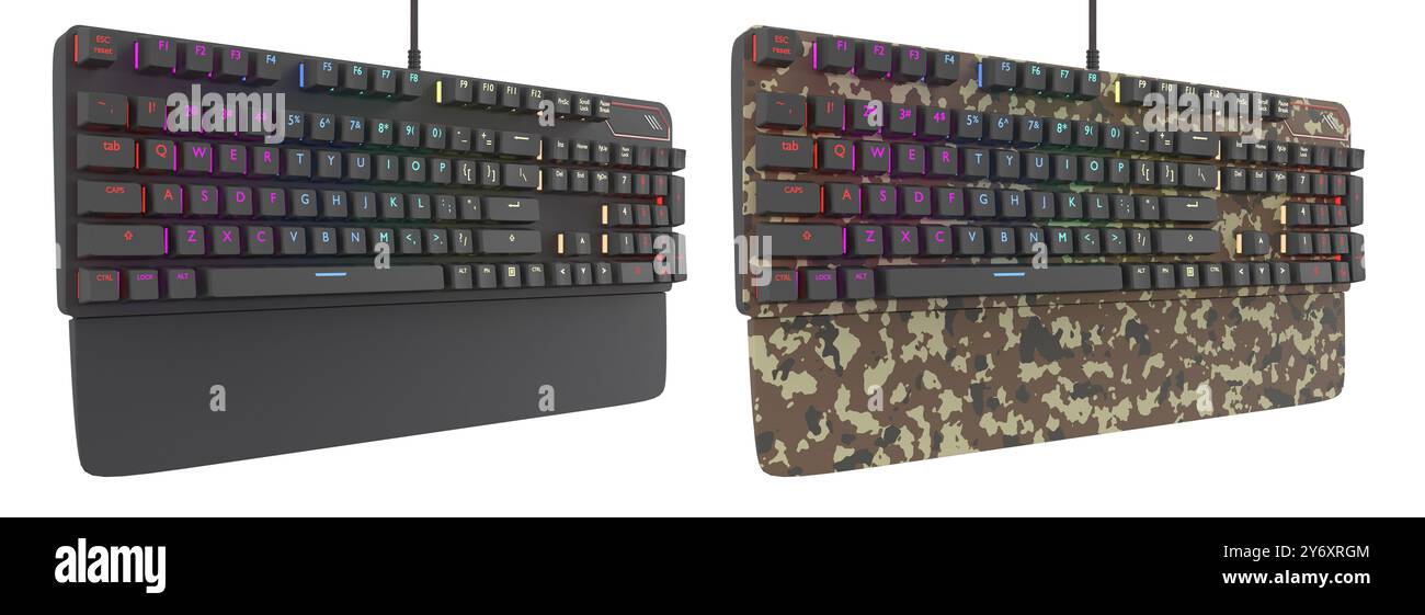 Collection of mechanical keyboards isolated on white background with ...