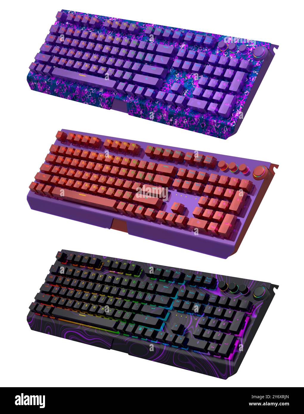 Collection of mechanical keyboards isolated on white background with ...