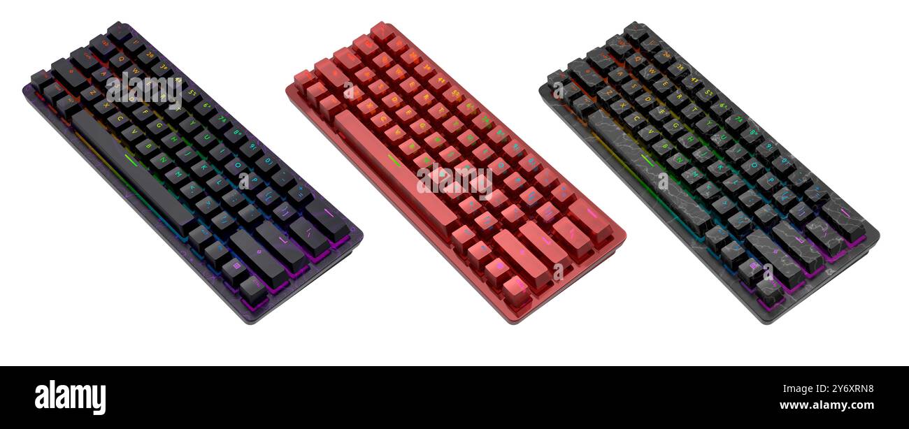 Collection of mechanical keyboards isolated on white background with ...