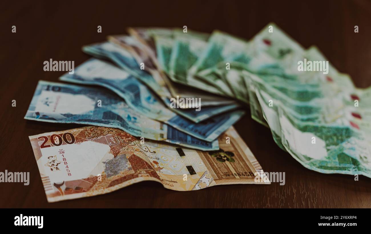 Currencies and money exchange trading concepts. Qatari 500 Riyals Bank ...