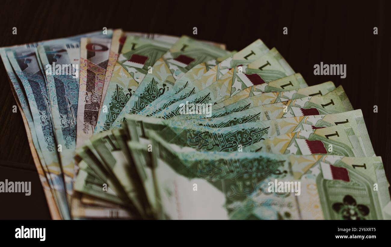 Currencies and money exchange trading concepts. Qatari 500 Riyals Bank ...