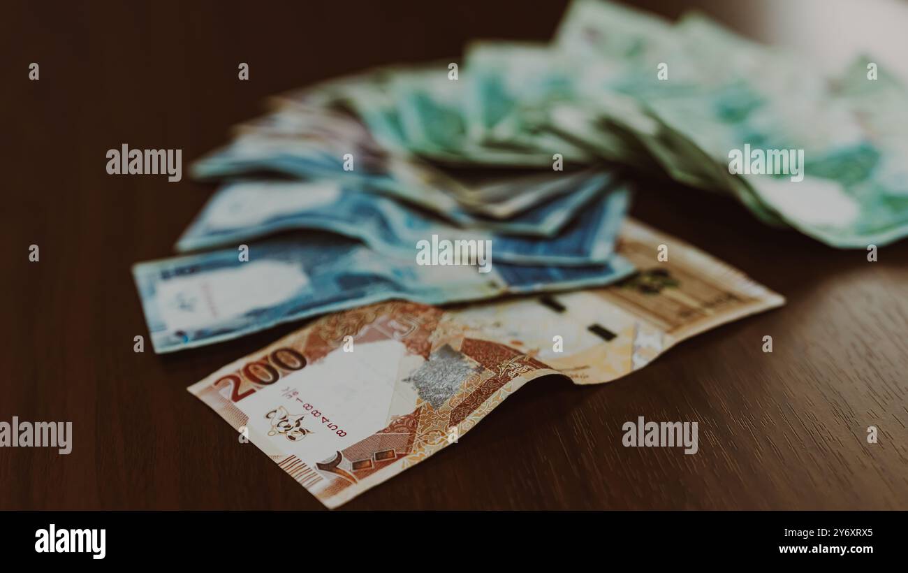Currencies and money exchange trading concepts. Qatari 500 Riyals Bank ...