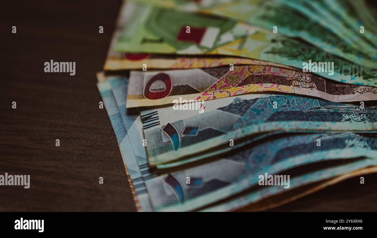 Currencies and money exchange trading concepts. Qatari 500 Riyals Bank ...