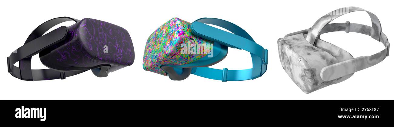 Virtual reality glasses and headset isolated on white background with ...