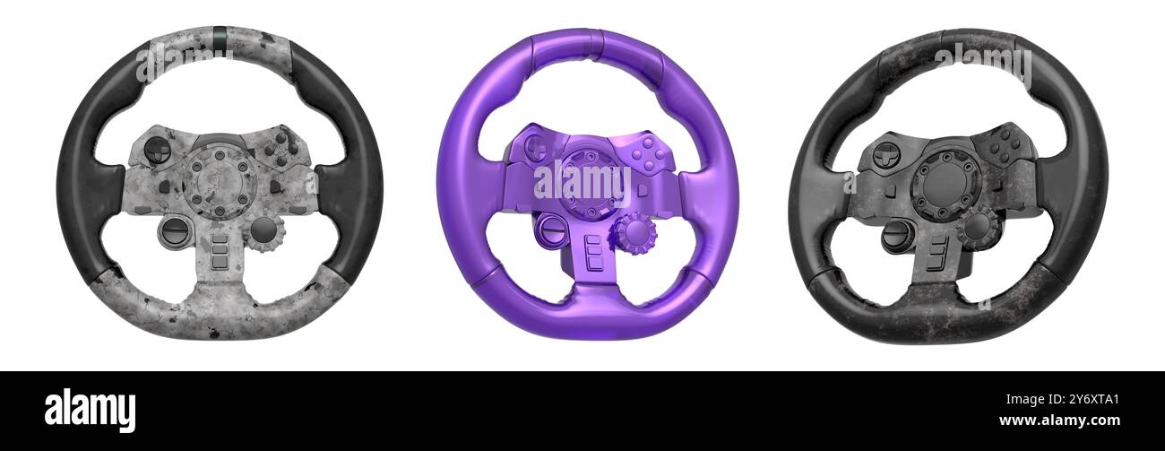 Set of racing game steering wheels isolated on white background with ...