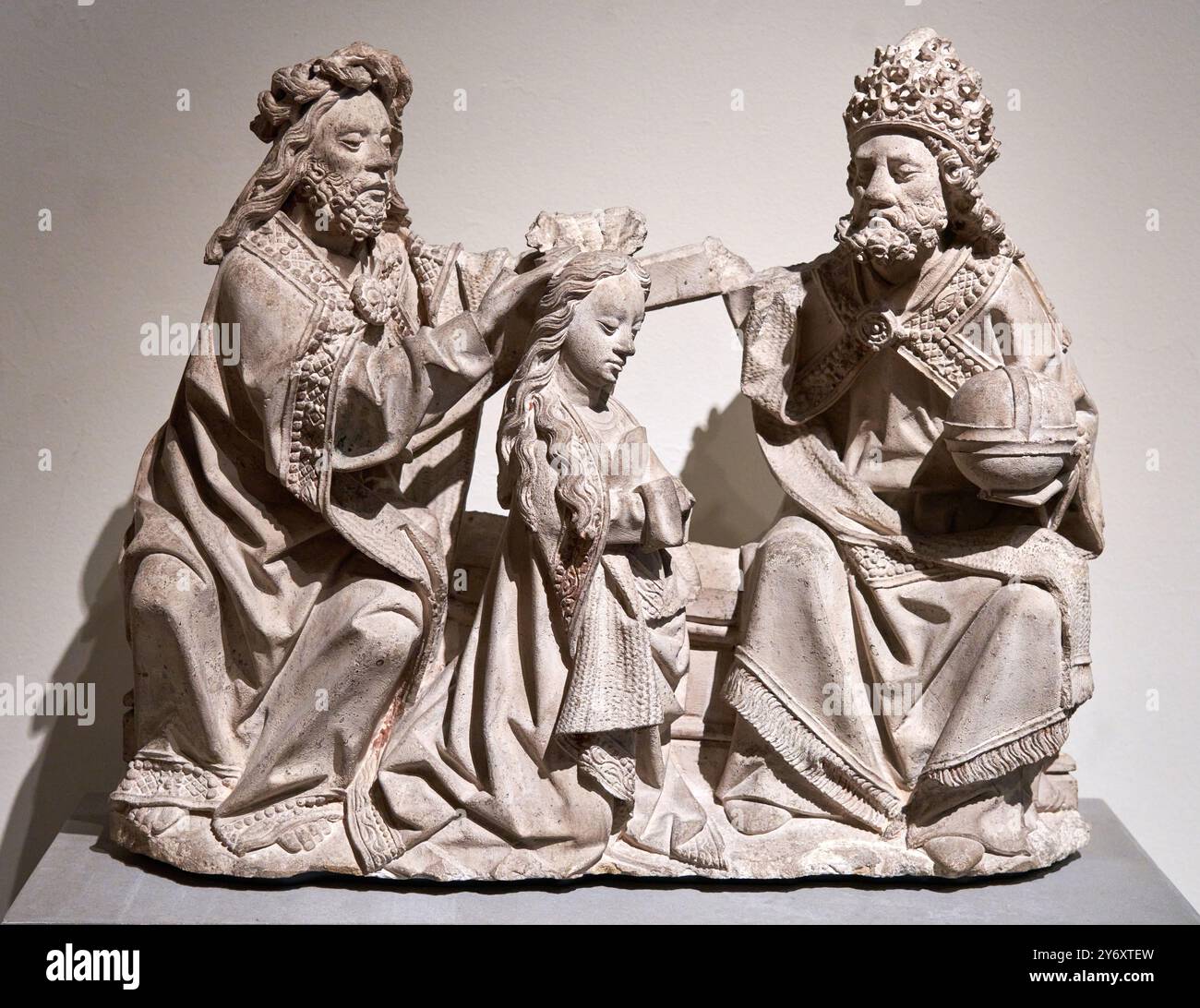 The Coronation of the Virgin, Lorraine, about 1500, Limestone, traces ...