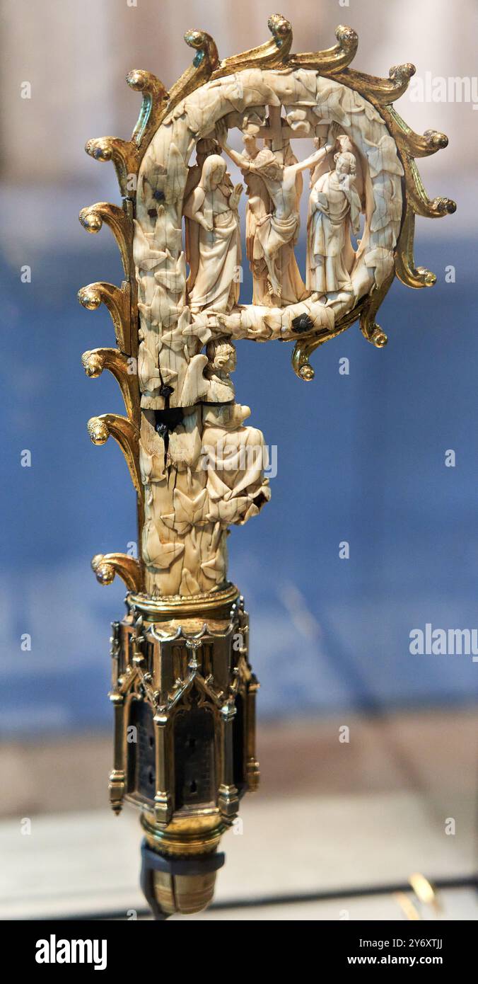 Crosier head, Standing Virgin and Child (one side), Crucifixion ...