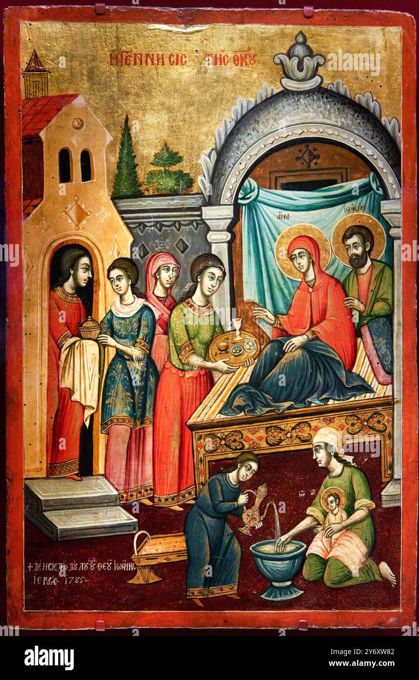 La Naissance de la Vierge, 1785, Tempera et or sur bois, École de Grèce ...