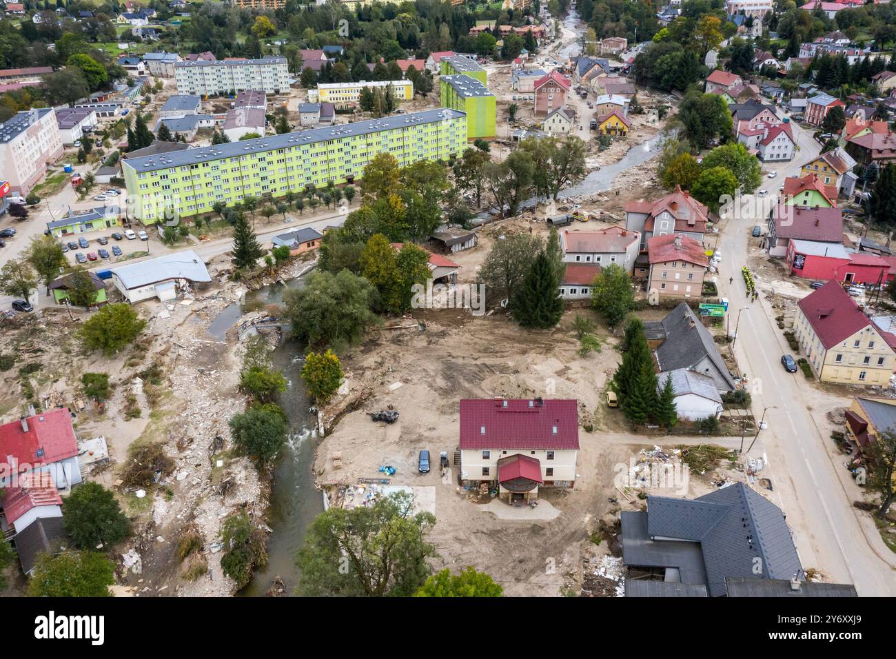 (EDITORS NOTE: Image taken with drone) An aerial view of debris from ...