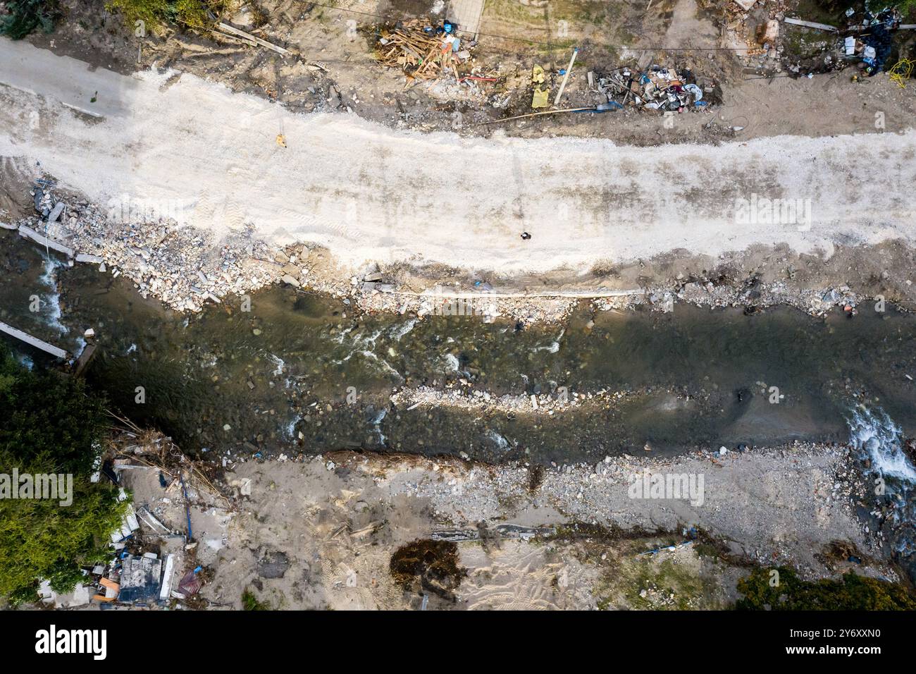 (EDITORS NOTE: Image taken with drone) An aerial view of debris from ...