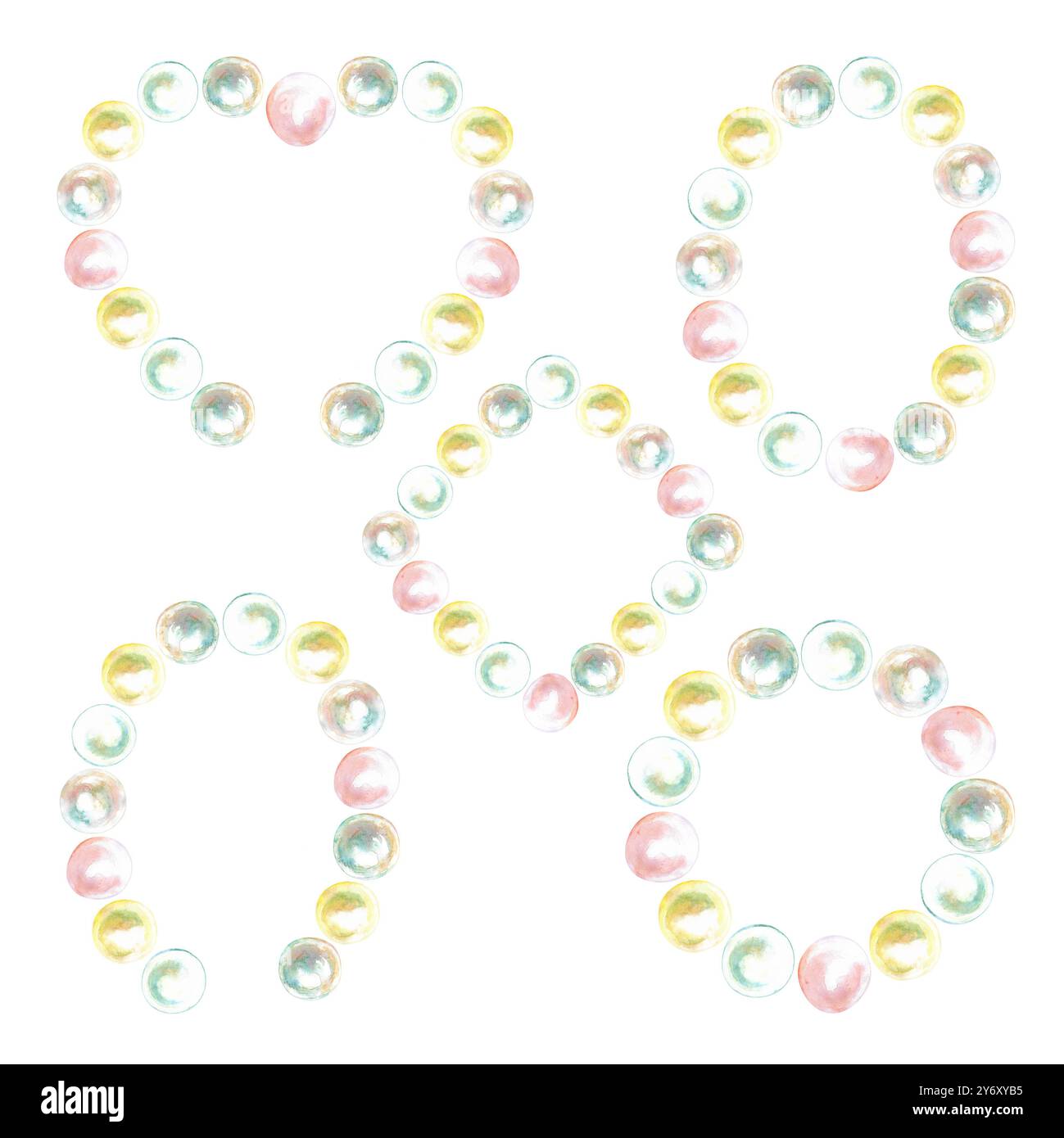 Gem compositions set of different shapes with pearls hand drawn in ...