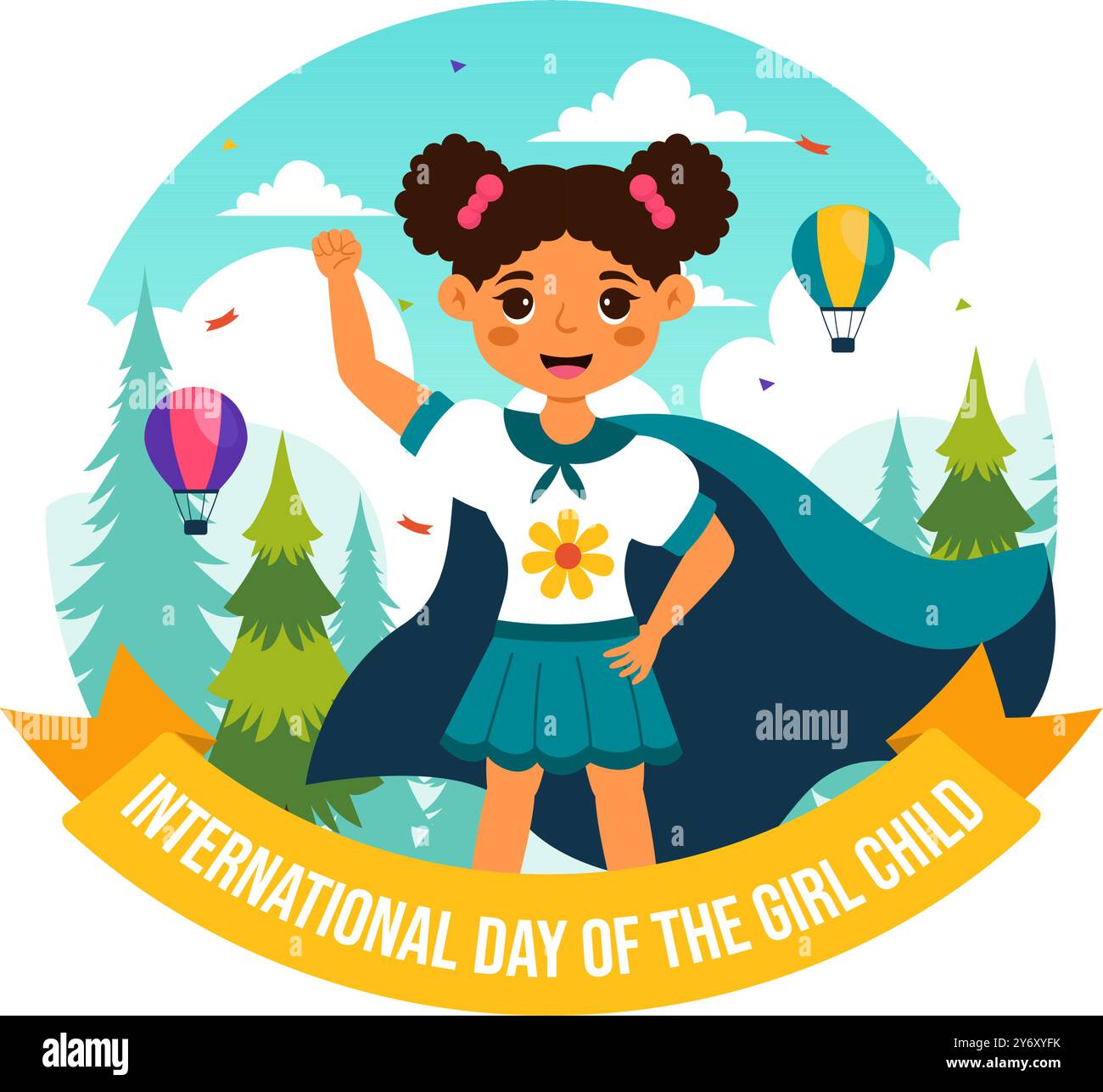 International Day of the Girl Child Vector Illustration with Little ...