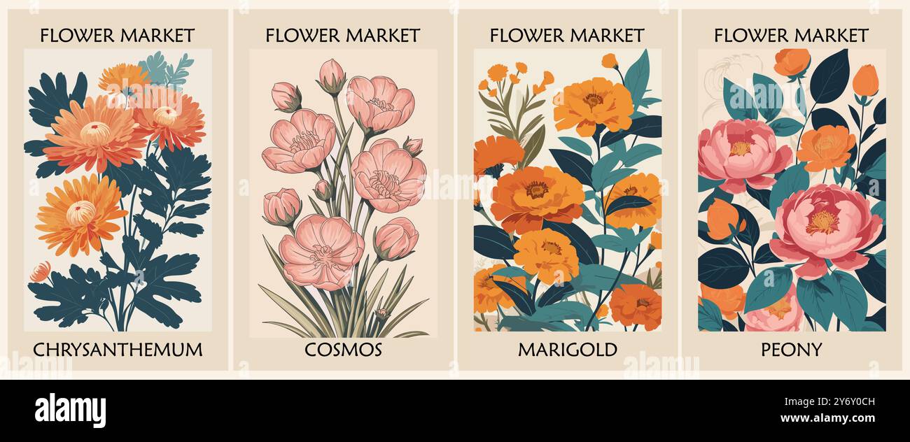 Set of abstract Flower Market art posters Stock Vector Image & Art - Alamy