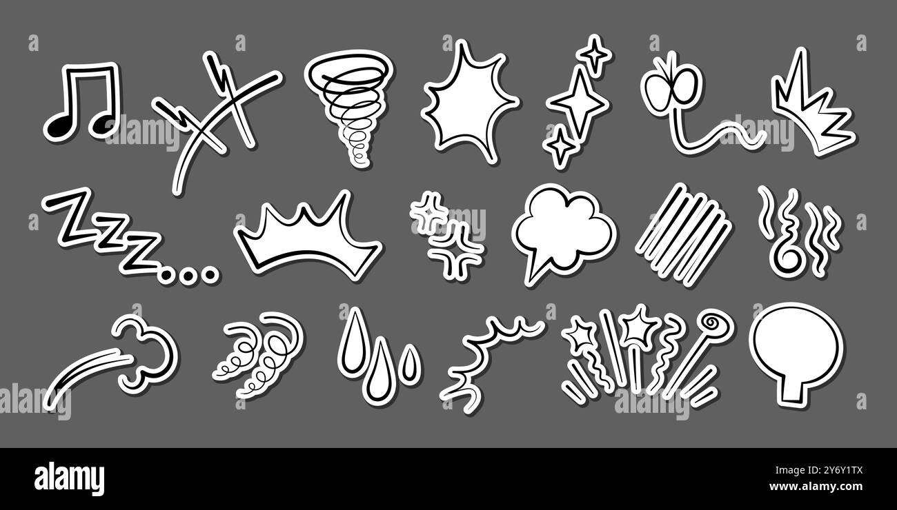 Manga or anime comic emoticon element graphic effects hand drawn doodle ...