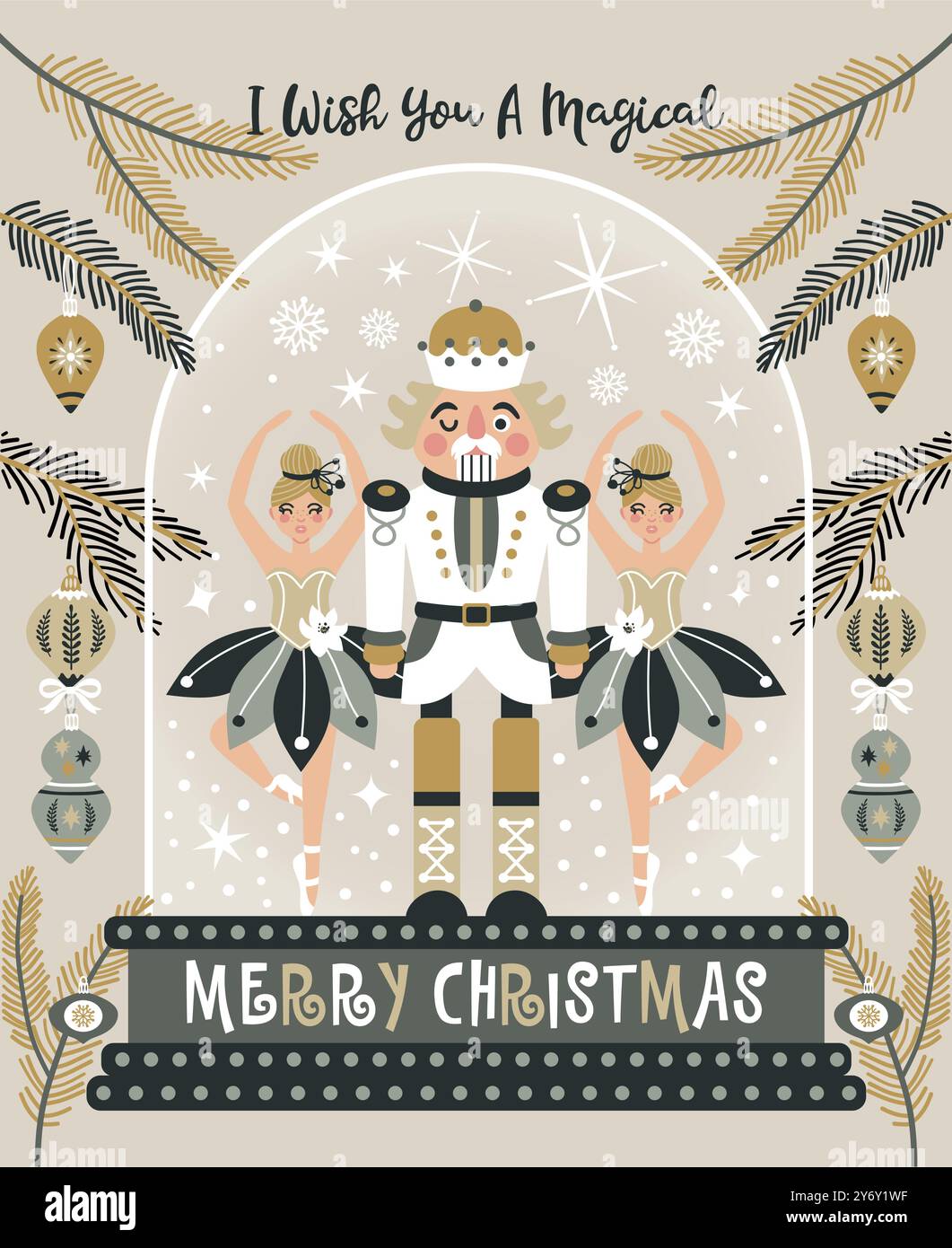 Merry Christmas, New Year set with Ballerina and Nutcracker. Christmas ...