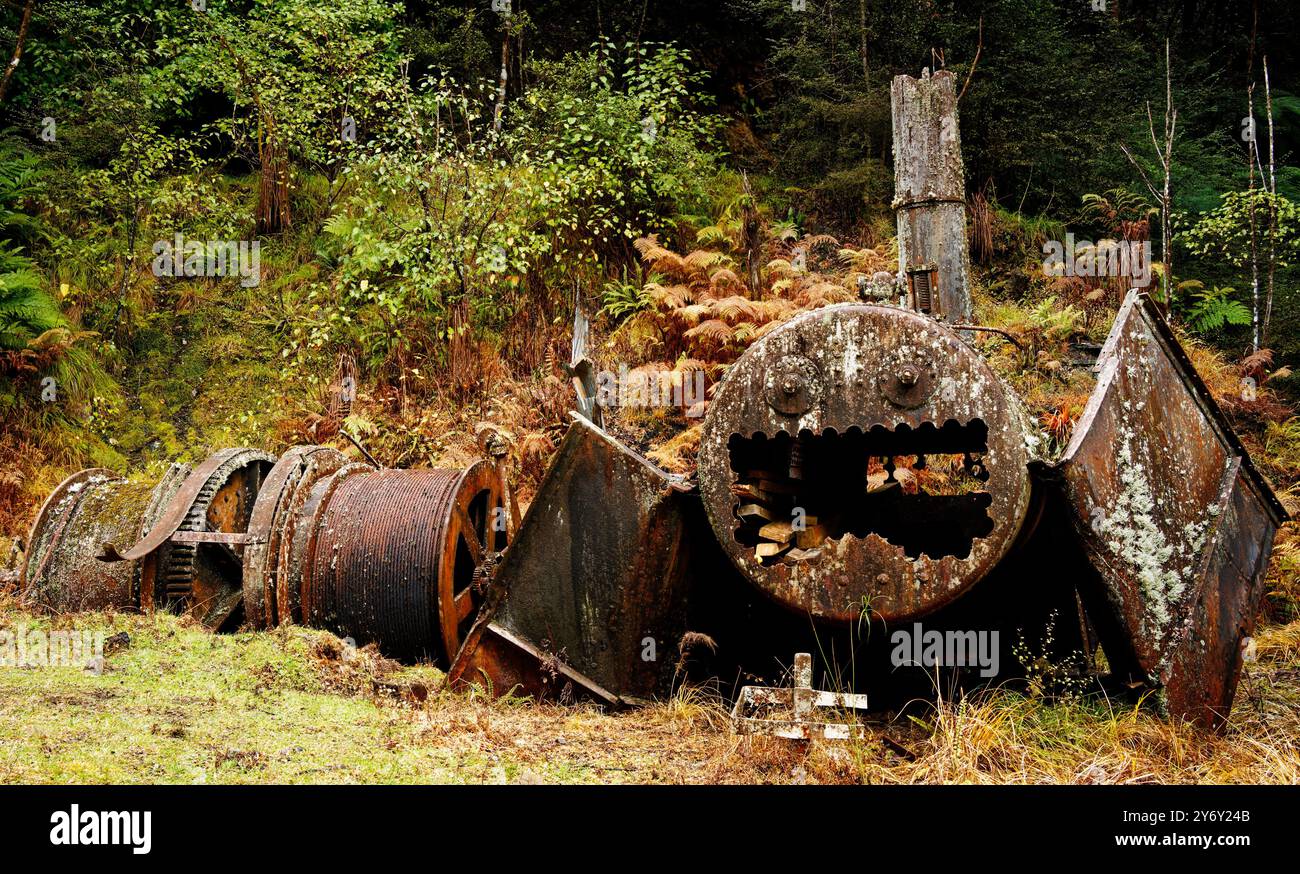 Gold mining relics, a steam boiler and steam powered winch, in Victoria ...