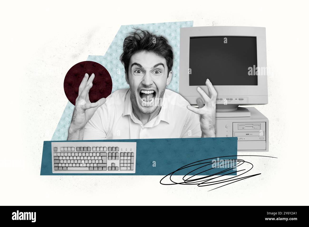 Composite photo collage of angry businessman scream work failure broke ...