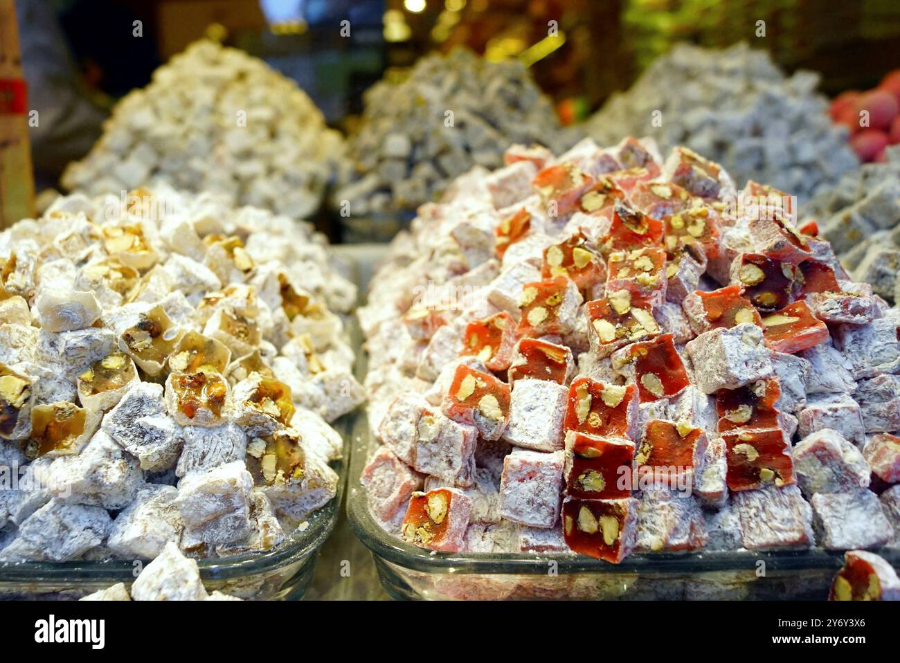 Traditional oriental sweets for sale on Istiklal Street, Istanbul: a ...