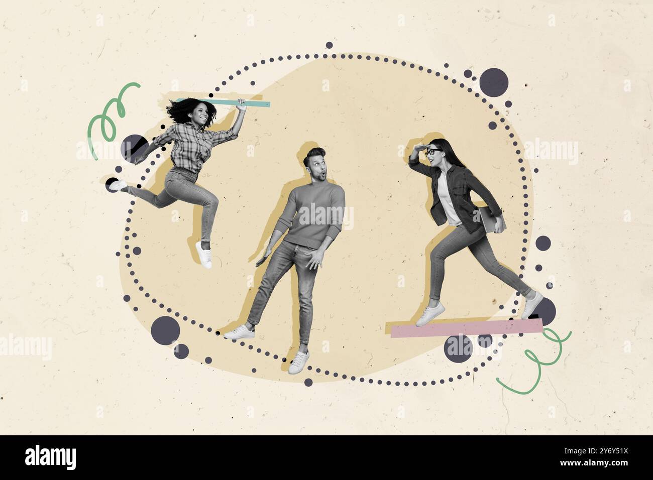 Composite artwork sketch photo collage of workspace coworker ...