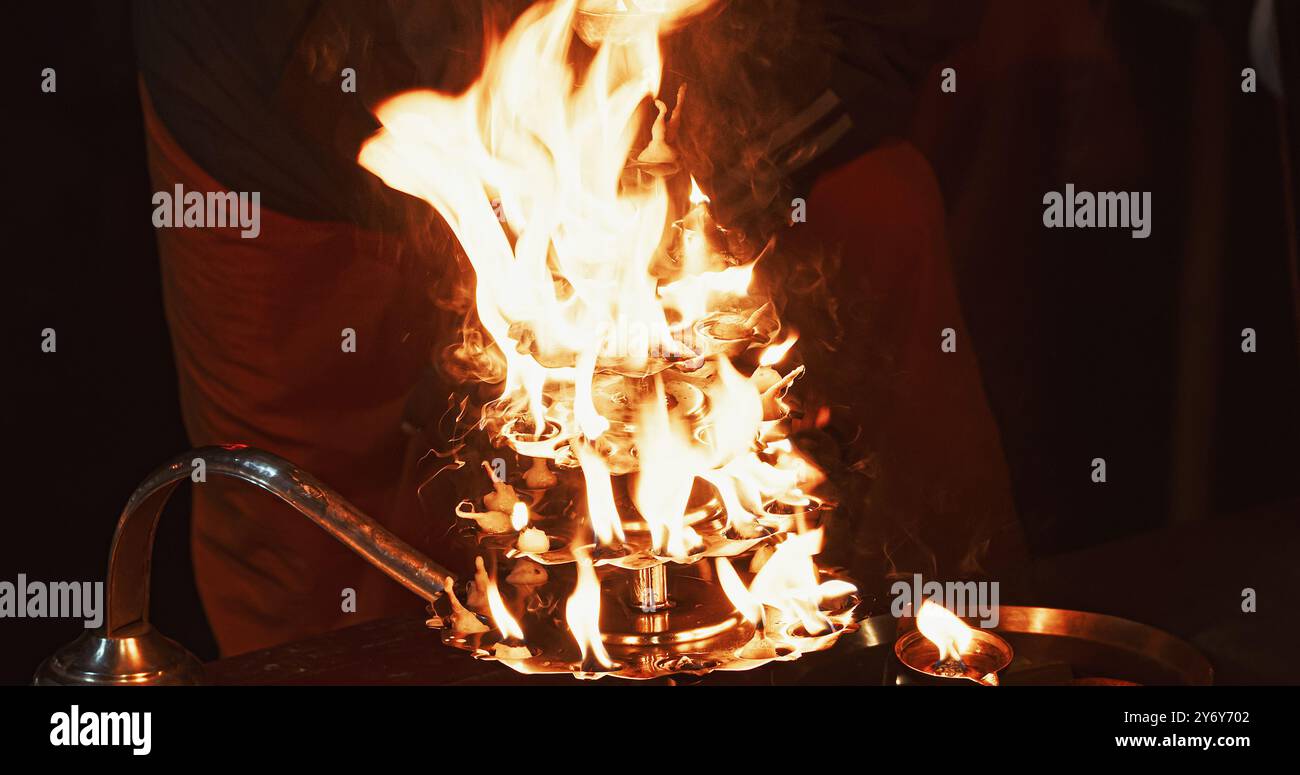 Varanasi, Uttar Pradesh, India. Candle Holder With Lit Candles On Ganga ...