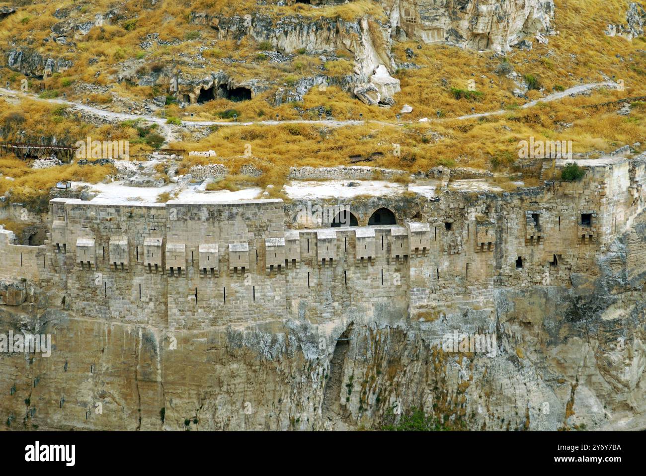 A close-up view of the defensive walls of the ancient Rumkale Castle ...