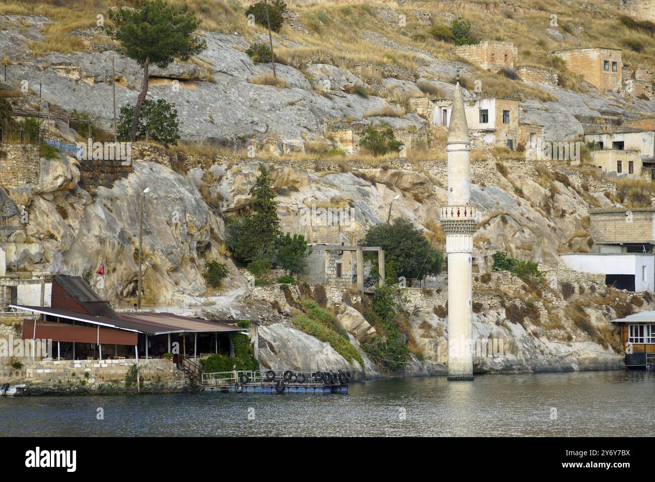 View of the abandoned city of Halfeti on the Euphrates River: the ...
