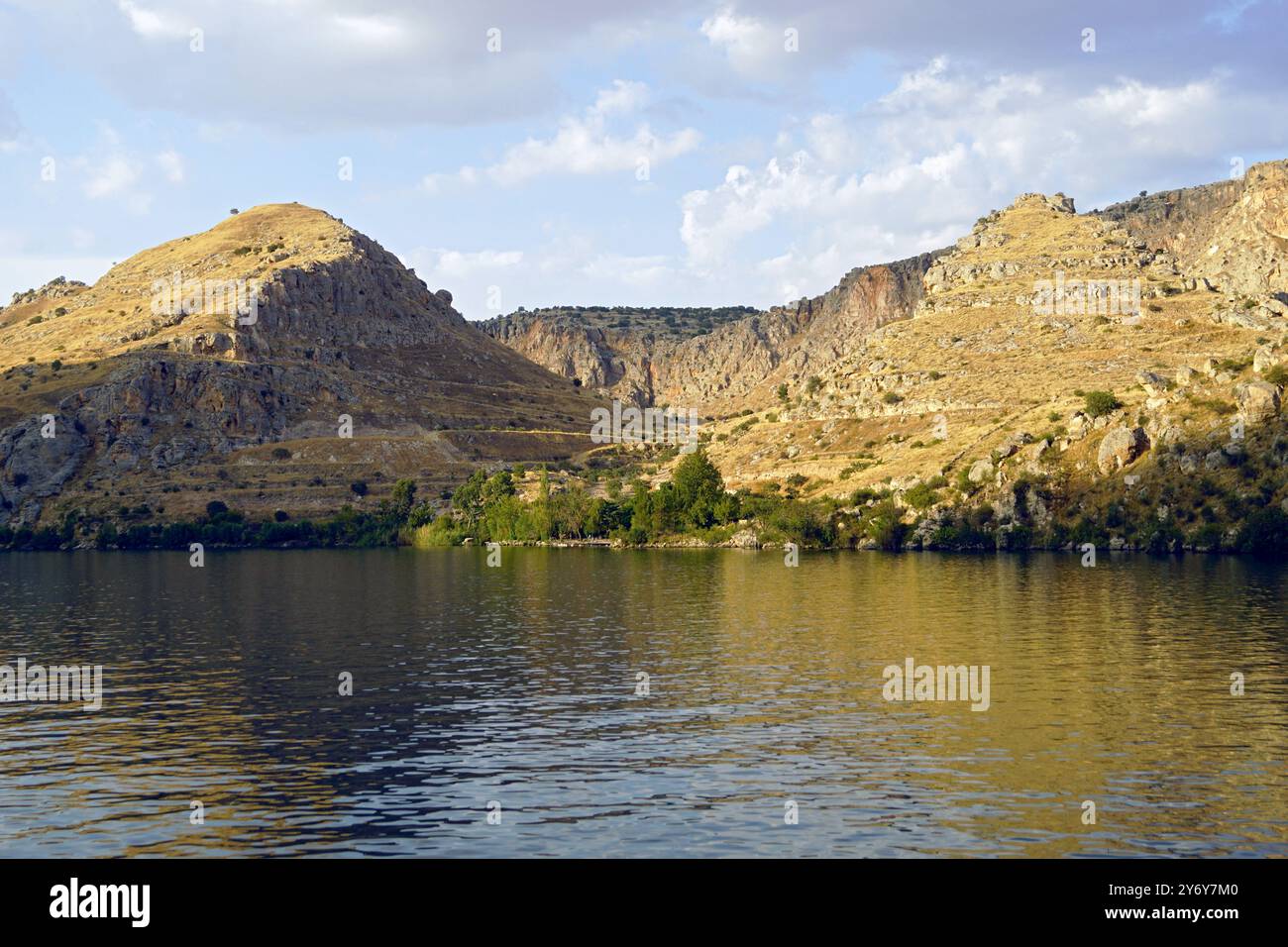 Landscape shot in the Euphrates River Canyon at sunset: water and ...