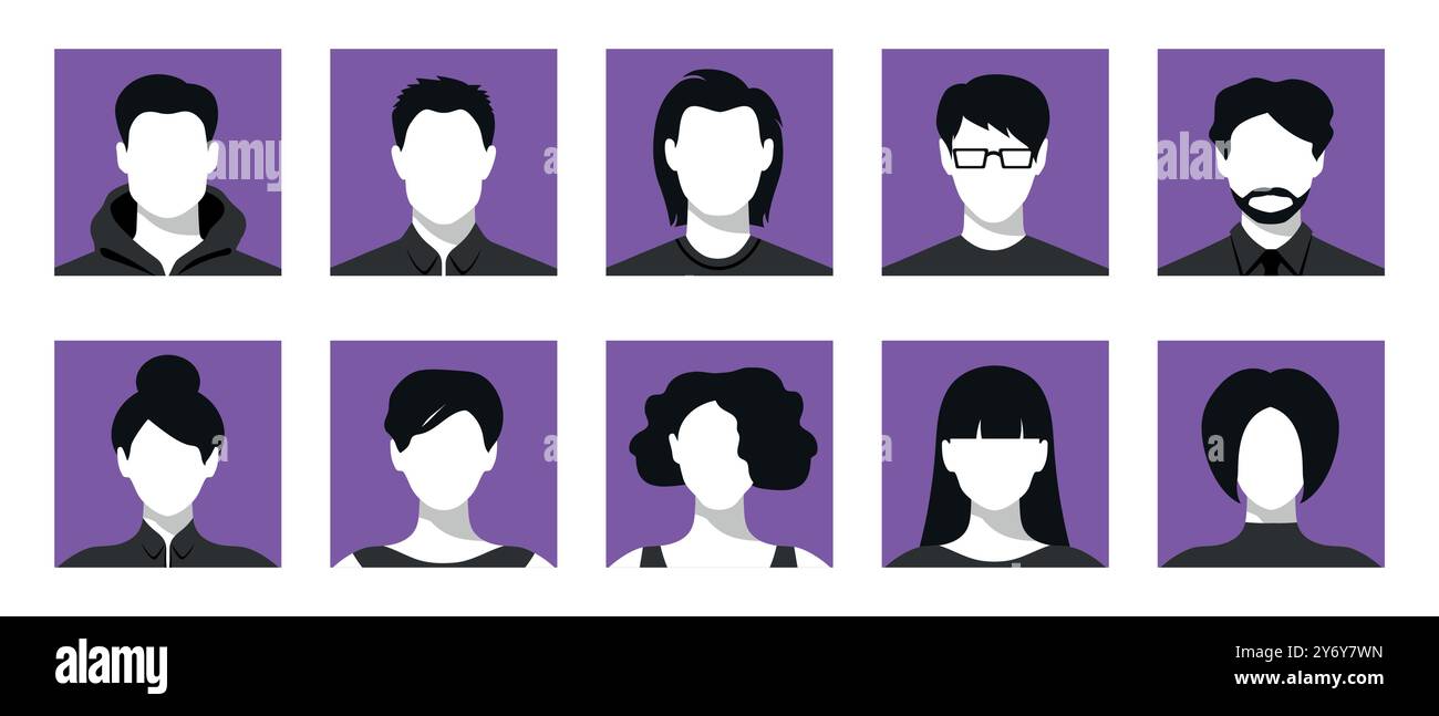 Female and male faceless silhouettes in square frames. Set of women and ...