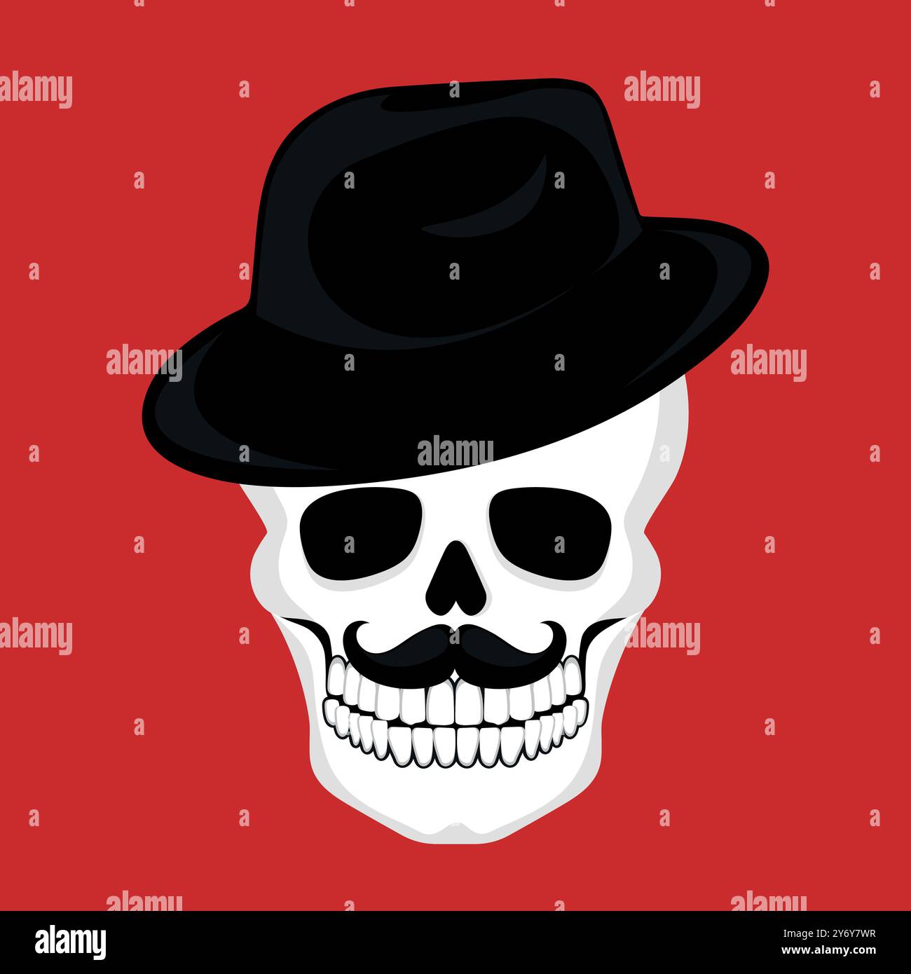 Human skull with mustache in a hat. Gangster skull icon emblem logo ...