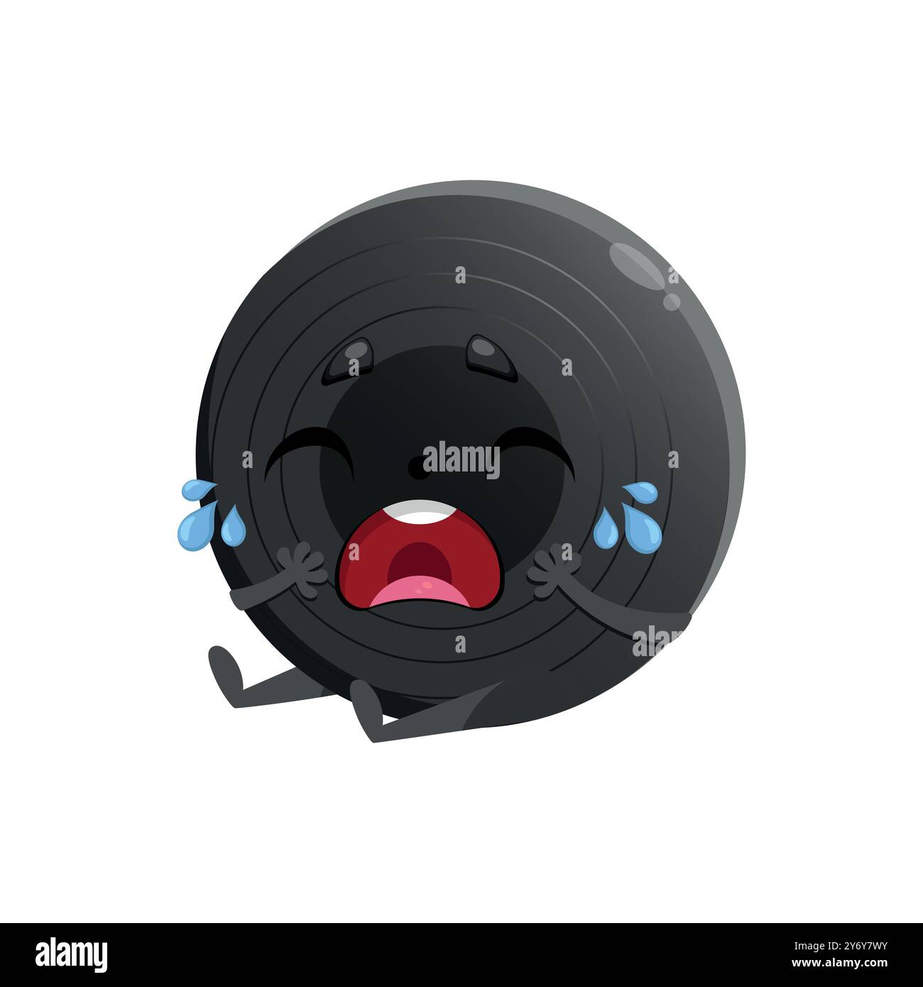 Cute cartoon vinyl record character is crying. Vinyl disk, gramophone ...