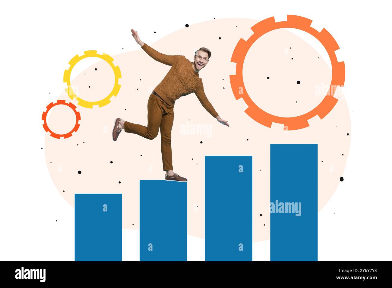 Artwork collage sketch of cheerful happy nice man going climbing up ...