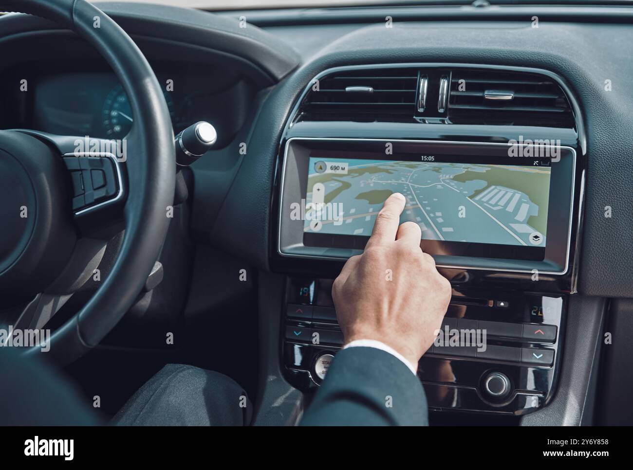 Planning the best route. Close up of man using global positioning ...