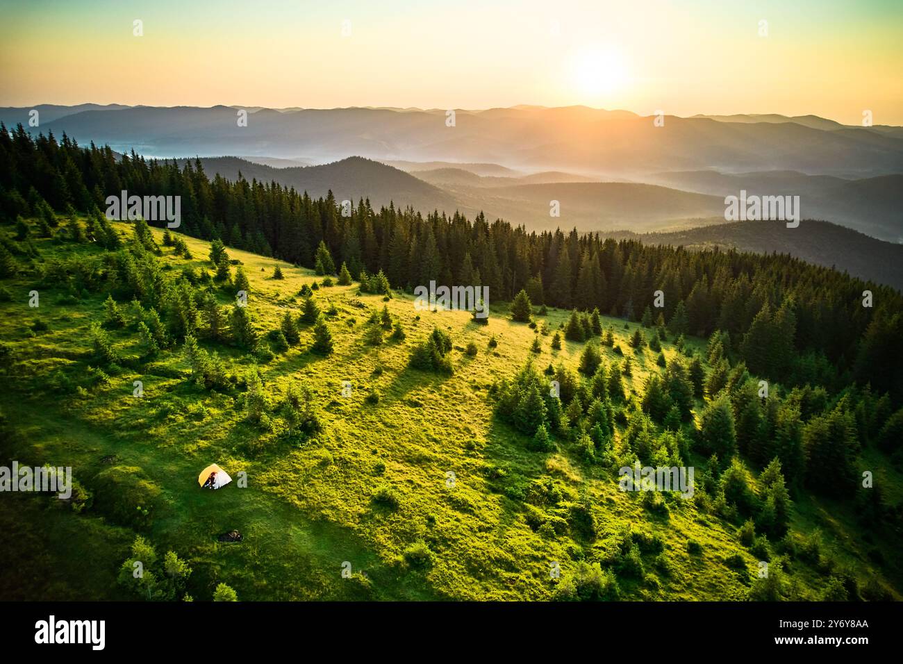 Aerial top view campsite amidst hi-res stock photography and images - Alamy