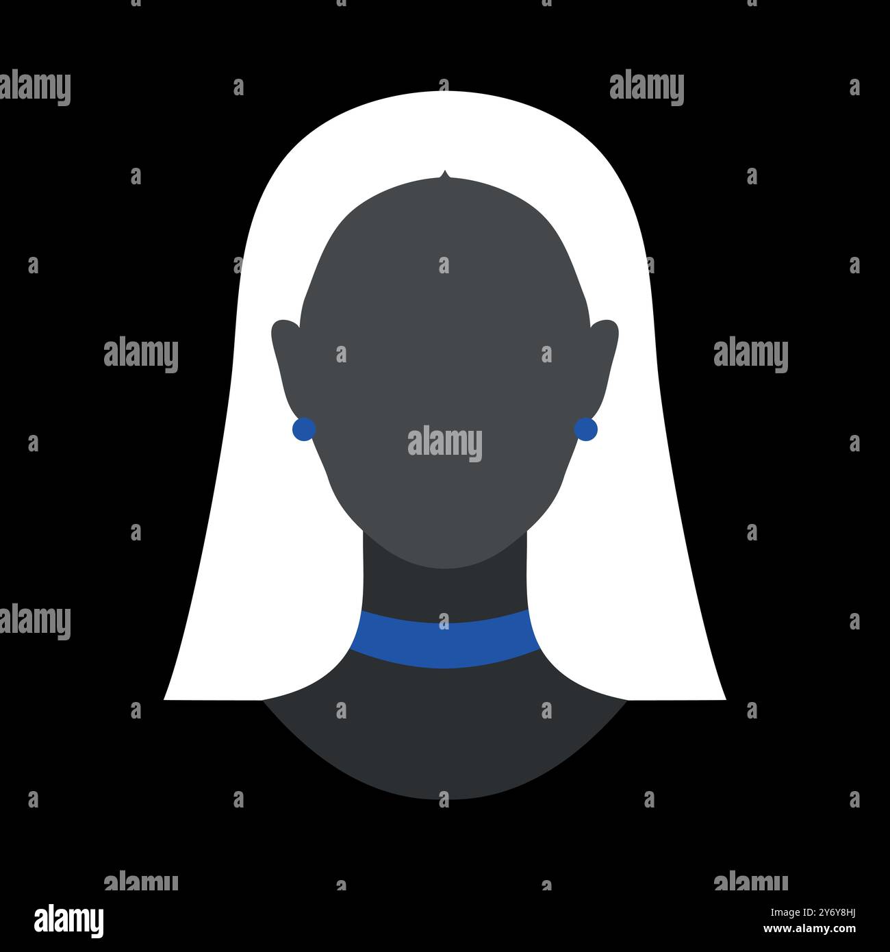 Abstract faceless woman silhouette in blue choker and earrings. Dark ...