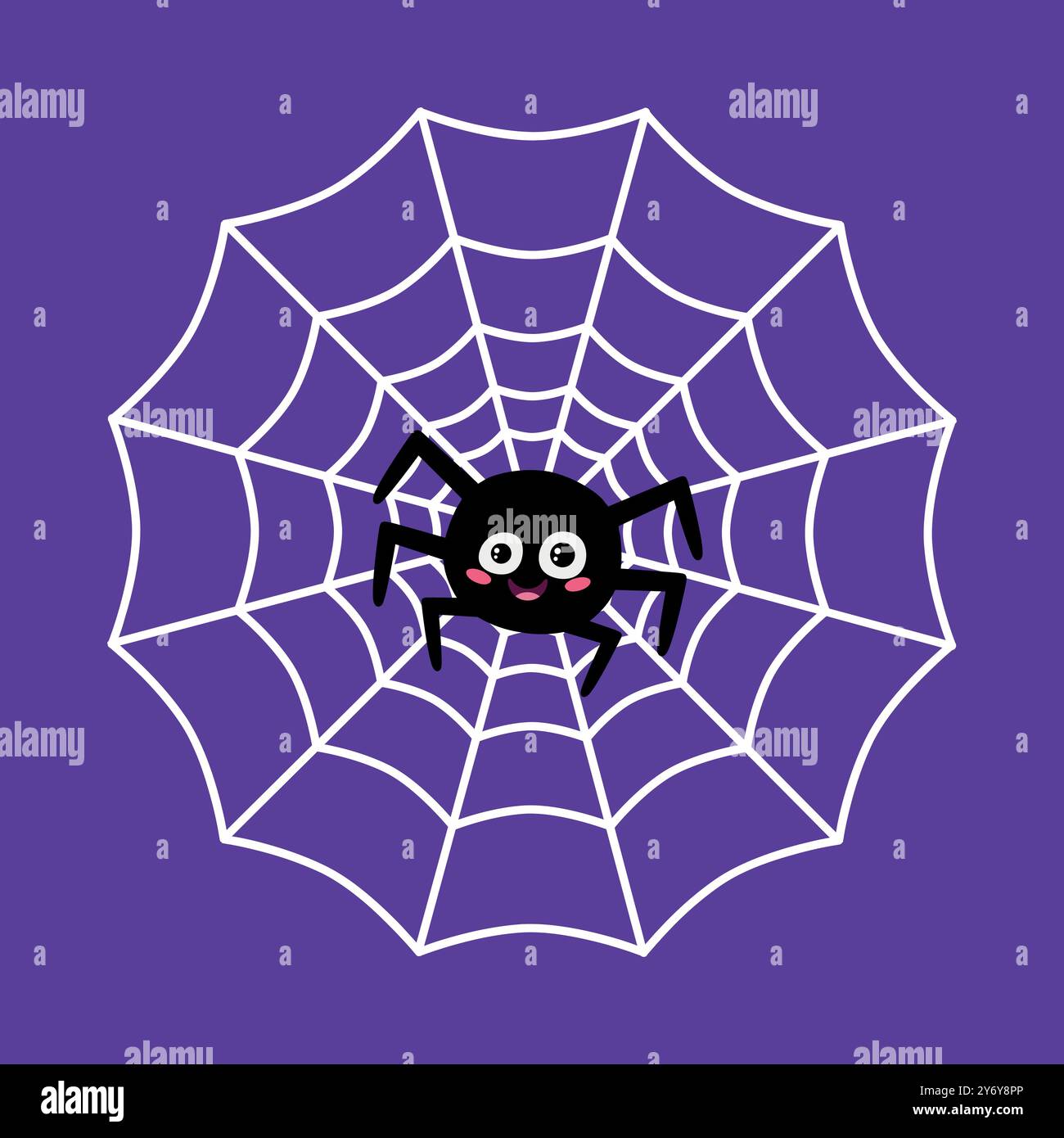 Cute smiling spider on a web in childish style. Vector illustration ...