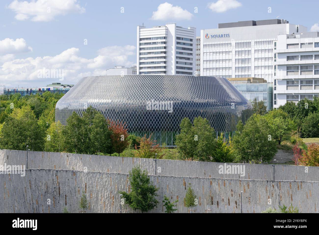 View of the Novartis Pavilion, a circular building complex built on a ...