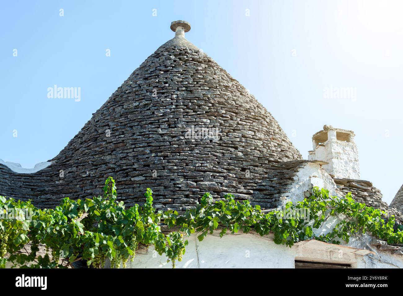 The conical roof of a trullo, a traditional dry stone house, in ...