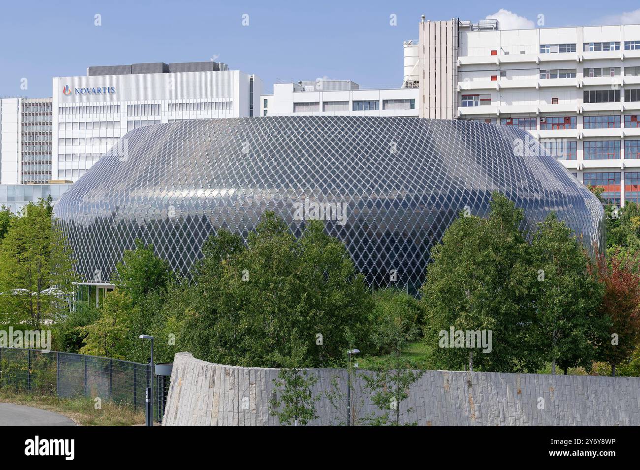 View of the Novartis Pavilion, a circular building complex built on a ...