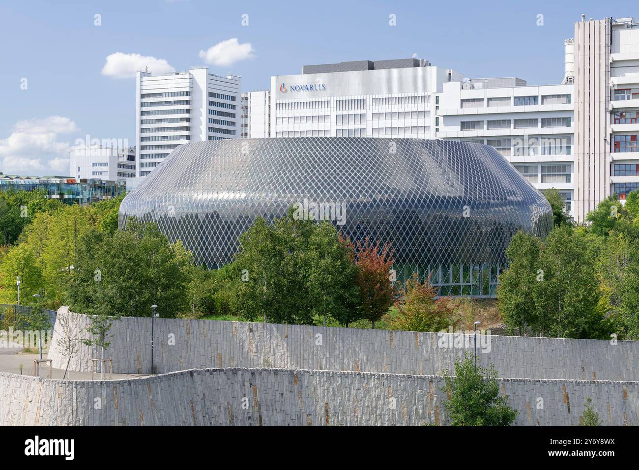 Basel - View of the Novartis Pavilion, a circular building complex ...