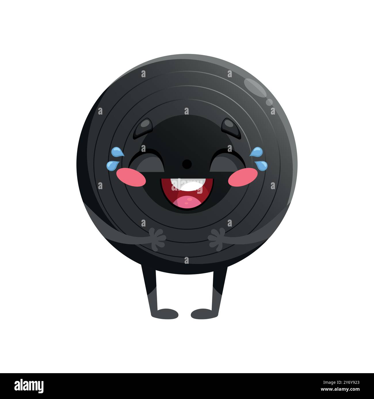 Cute cartoon vinyl record character is laughing. Vinyl disk, gramophone ...