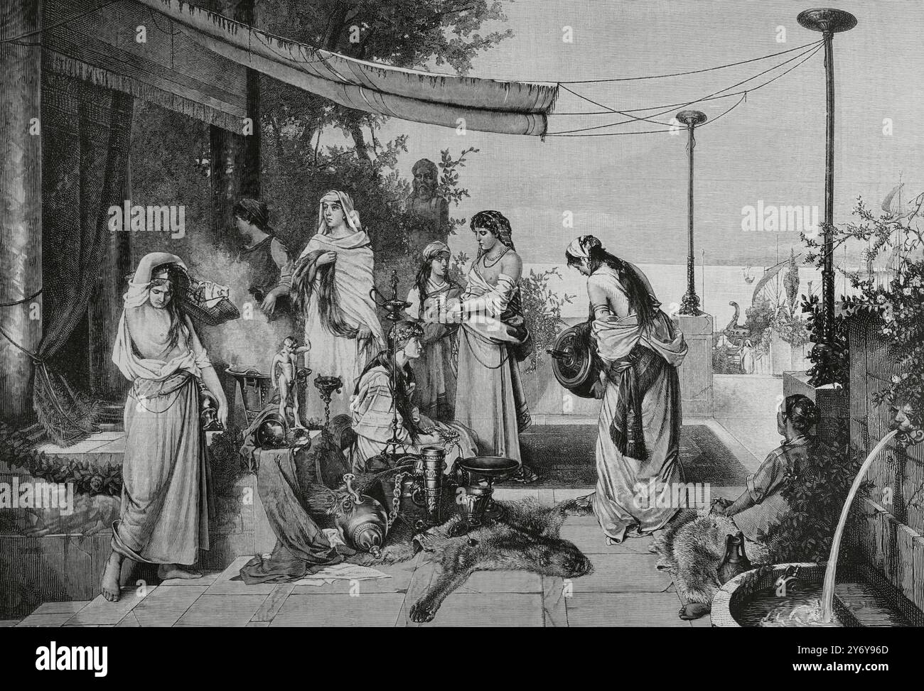 Women of Carthage. Engraving by R. Brendamour after a painting by ...