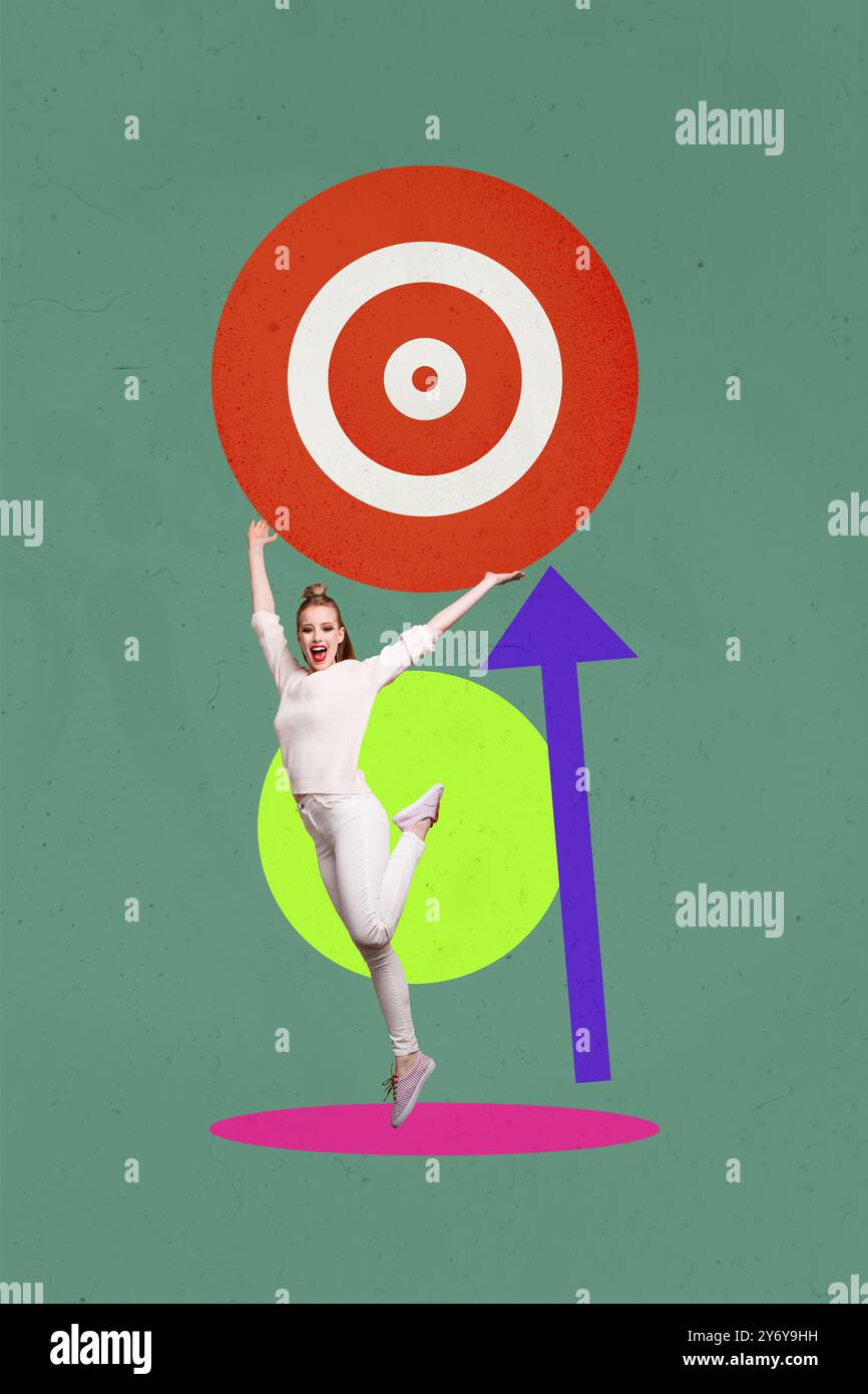 Vertical poster collage young woman leadership inspiration target goal ...