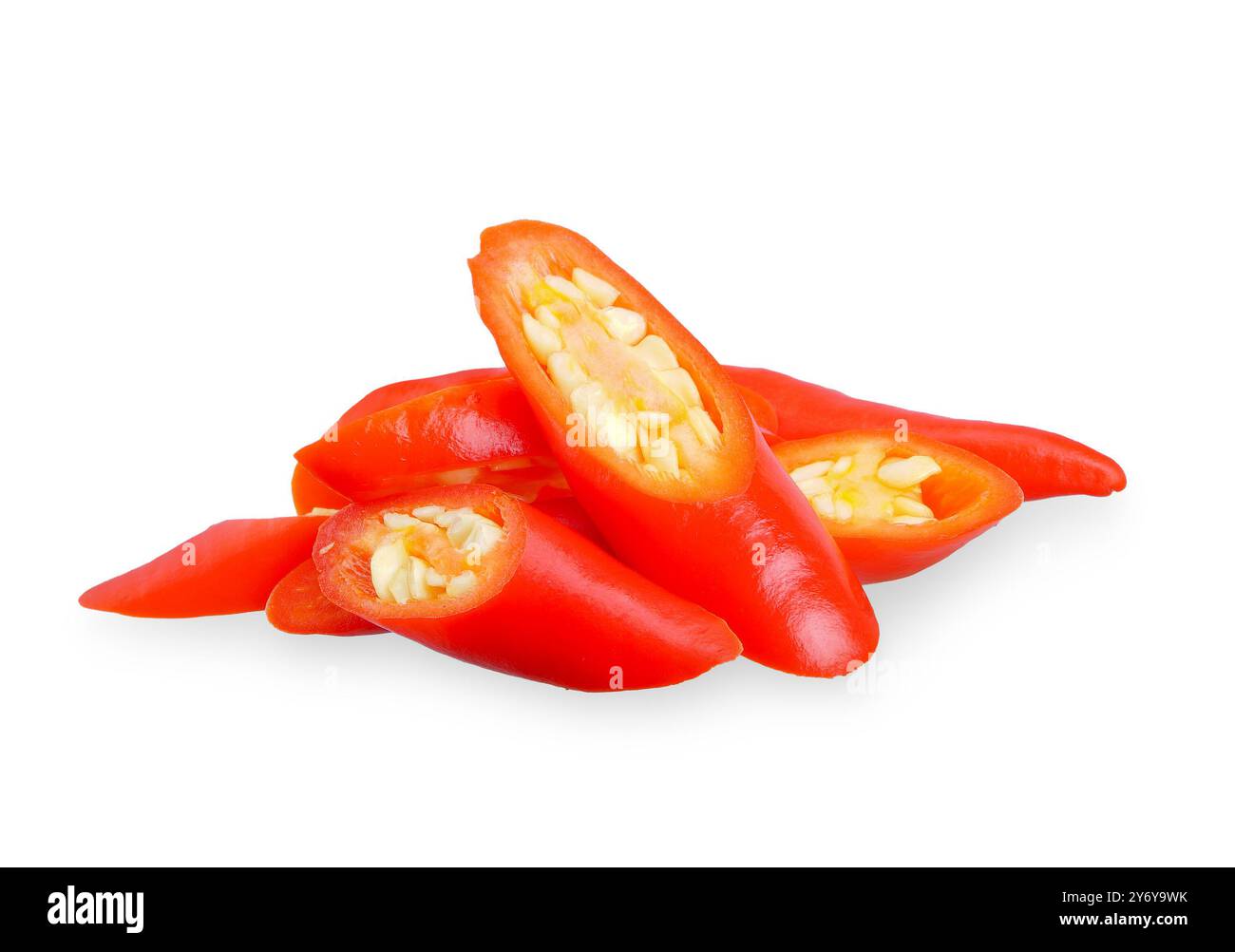 Sliced of Red chili isolated on white background. chili clipping path ...